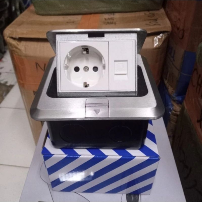 Jual STOP KONTAK TANAM LANTAI/MEJA 1 COLOKAN LISTRIK+DATA RJ 45 LAN CAT ...