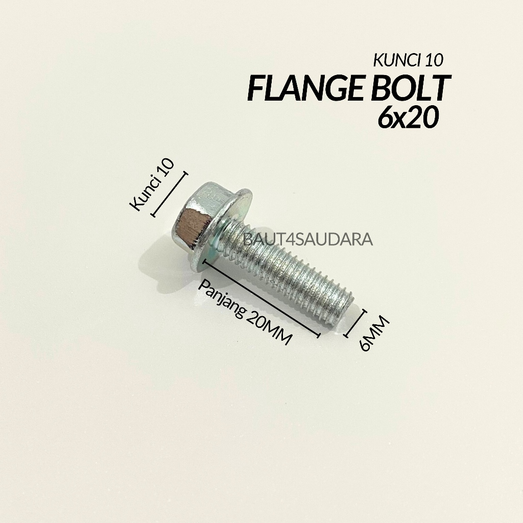 Jual Baut Flange Bolt M6 6x20 Kunci 10 Putih | Shopee Indonesia