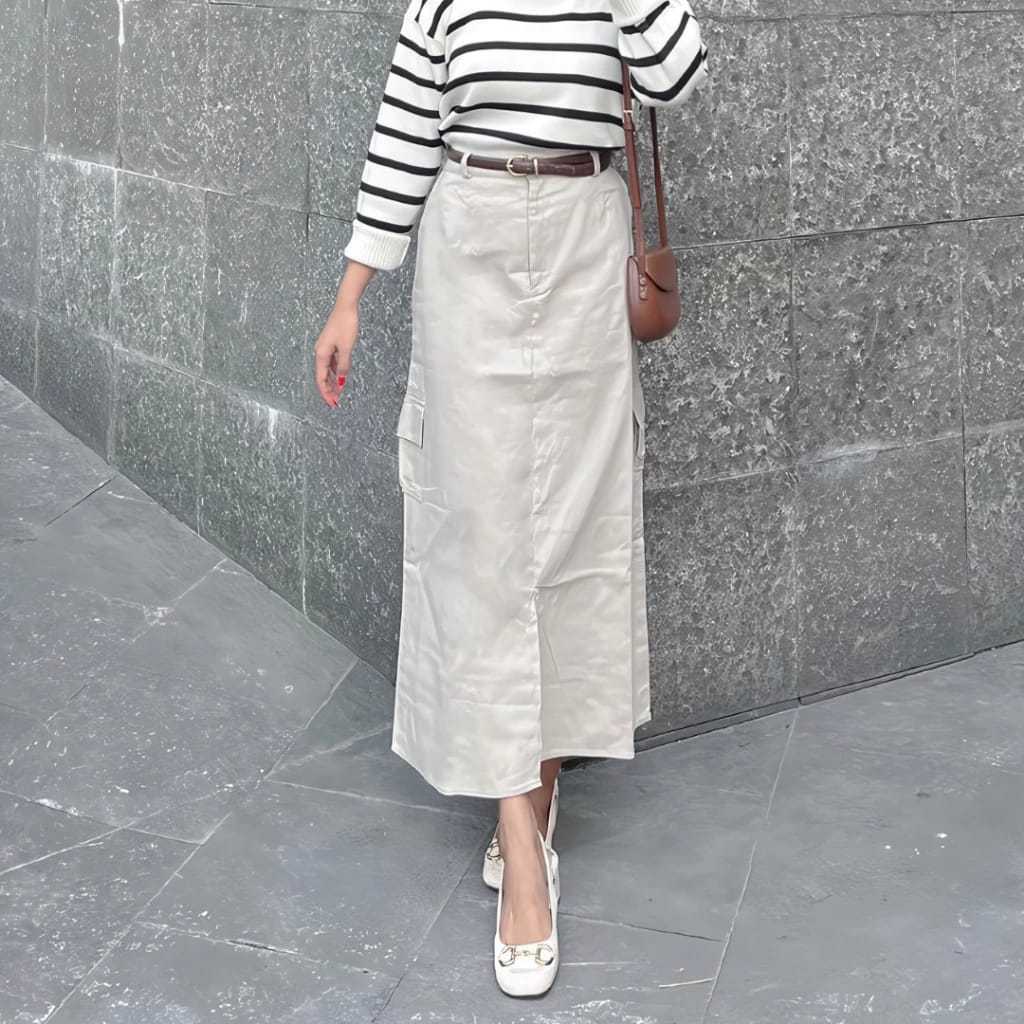 Jual Rok Cargo Panjang Belah Tengah - Rok Kargo Twill Korean Style ...