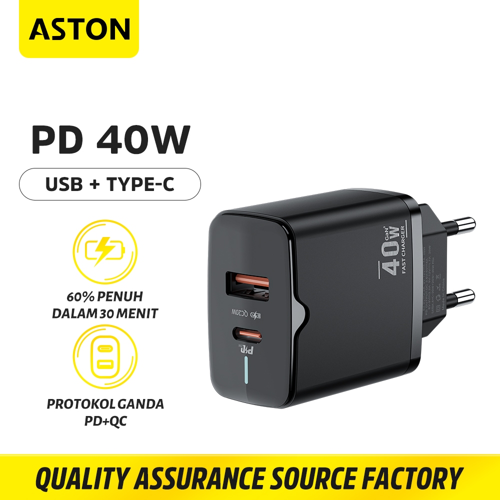 Jual ASTON Kepala Fast Charger 40W iPhone Mfi USB A Dan PD Type C To Lightning Fast Charging ...