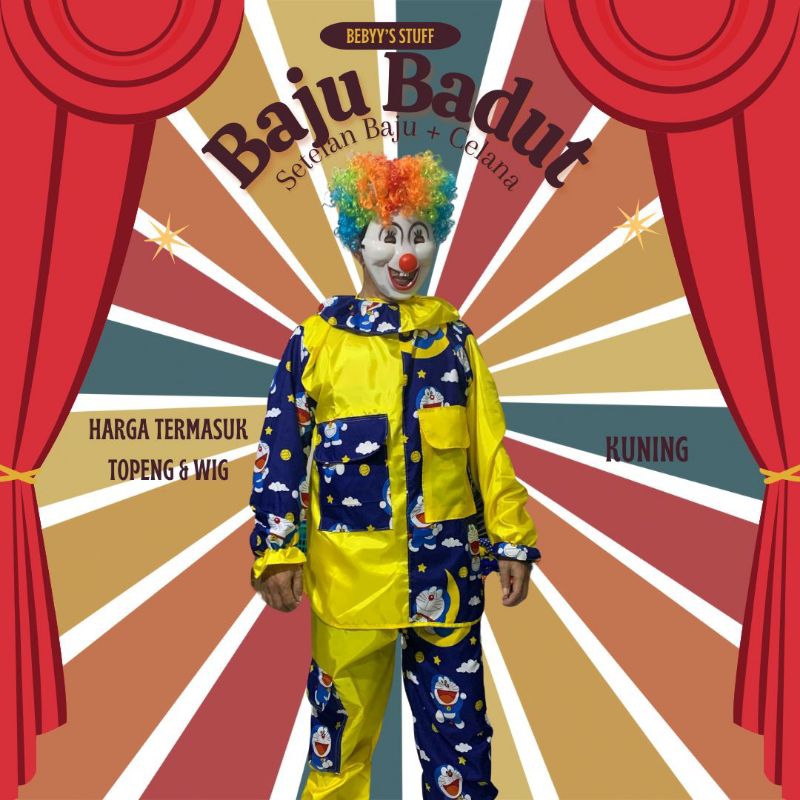 Jual Kostum Setelan Badut Baju Celana + Topeng + Wig | Shopee Indonesia