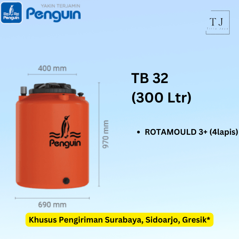 Jual TANDON AIR PENGUIN TB 32 300 Liter Toren Air Tangki Air Water Tank | Shopee Indonesia