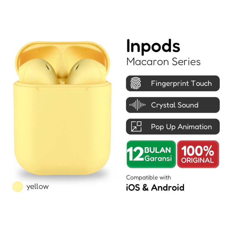 Jual InPods 12 Yellow Macaron Series TWS i12 - Wireless Headset iOS ...