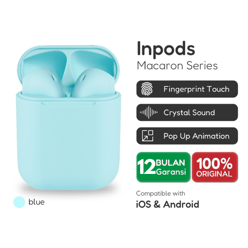 Jual InPods 12 Blue Macaron Series TWS i12 - Headset Bluetooth TWS iOS ...