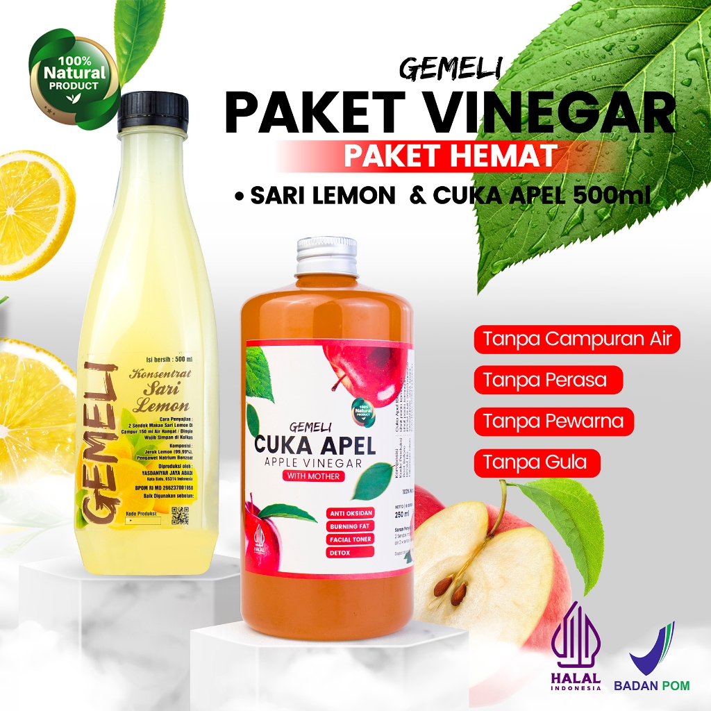 Jual Cuka Apel Original 500ml With Mother & Sari Lemon Murni 500ml ...