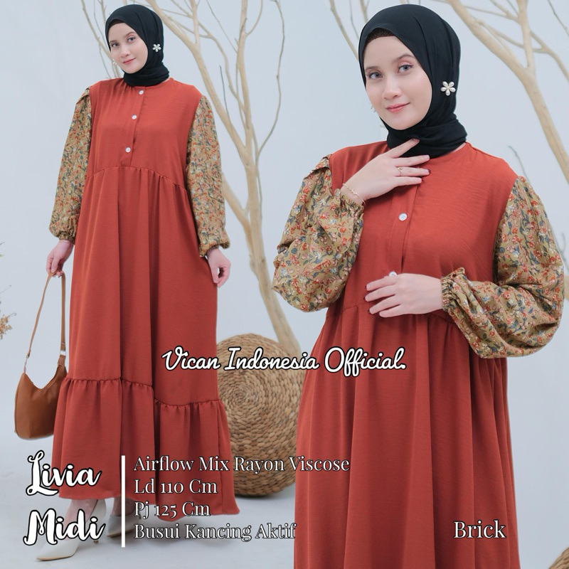 Jual [VICAN] TERBARU VIONA FLORA BUNGA & AGATA SQUARE KALEA NEW SERIES MIDI DRESS GAMIS RAYON ...