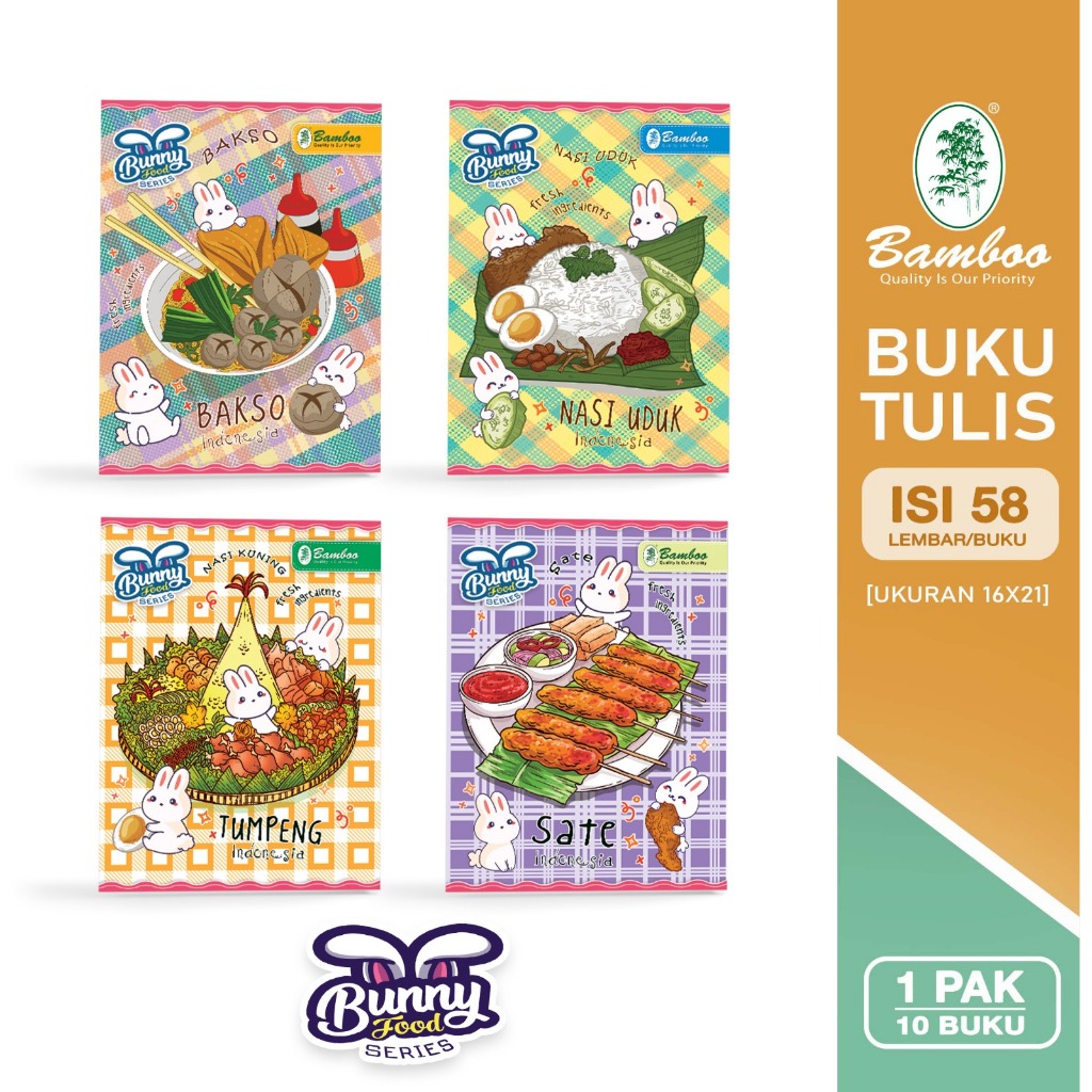 Jual Bamboo Buku Tulis Kwarto 58 Bunny Food Series [ 1 pak/ 10 Buku ...