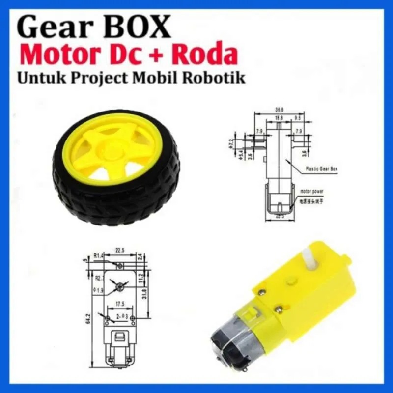 Jual RODA MOTOR DC GEAR BOX SET SMART CAR 1:48 DIY ARDUINO RASPBERRY ...
