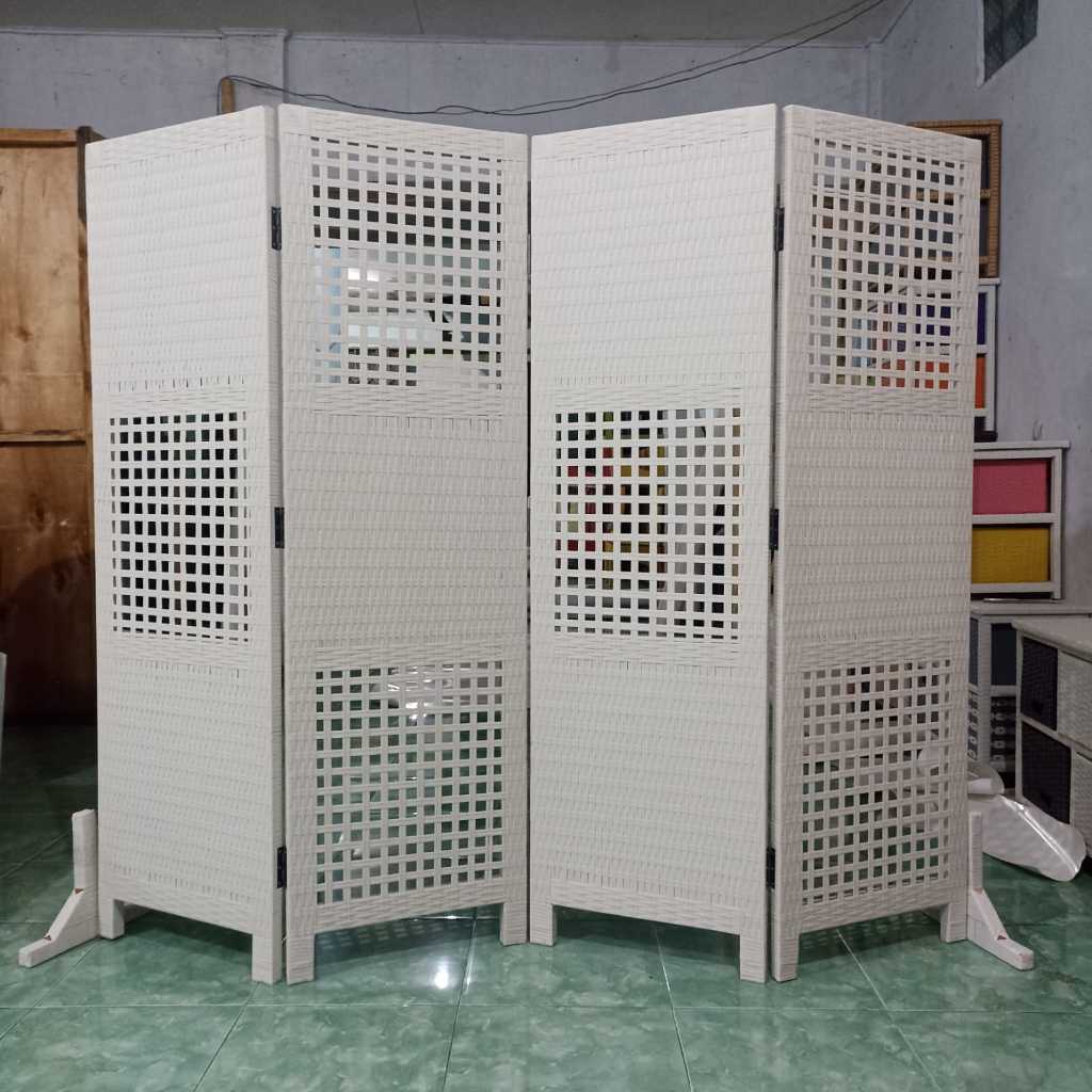 Jual Pembatas Ruangan Rotan Sintetis Putih 4 Panel | Shopee Indonesia