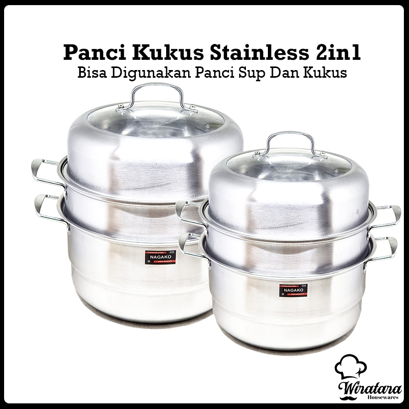 Jual Nagako Panci Kukus 3 Tingkat Steamer Stainless 28cm 30cm | Kukusan ...