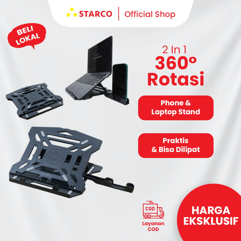 Jual Starco 2 in 1 Foldable Laptop Stand Holder Hp Tablet Stand Meja ...