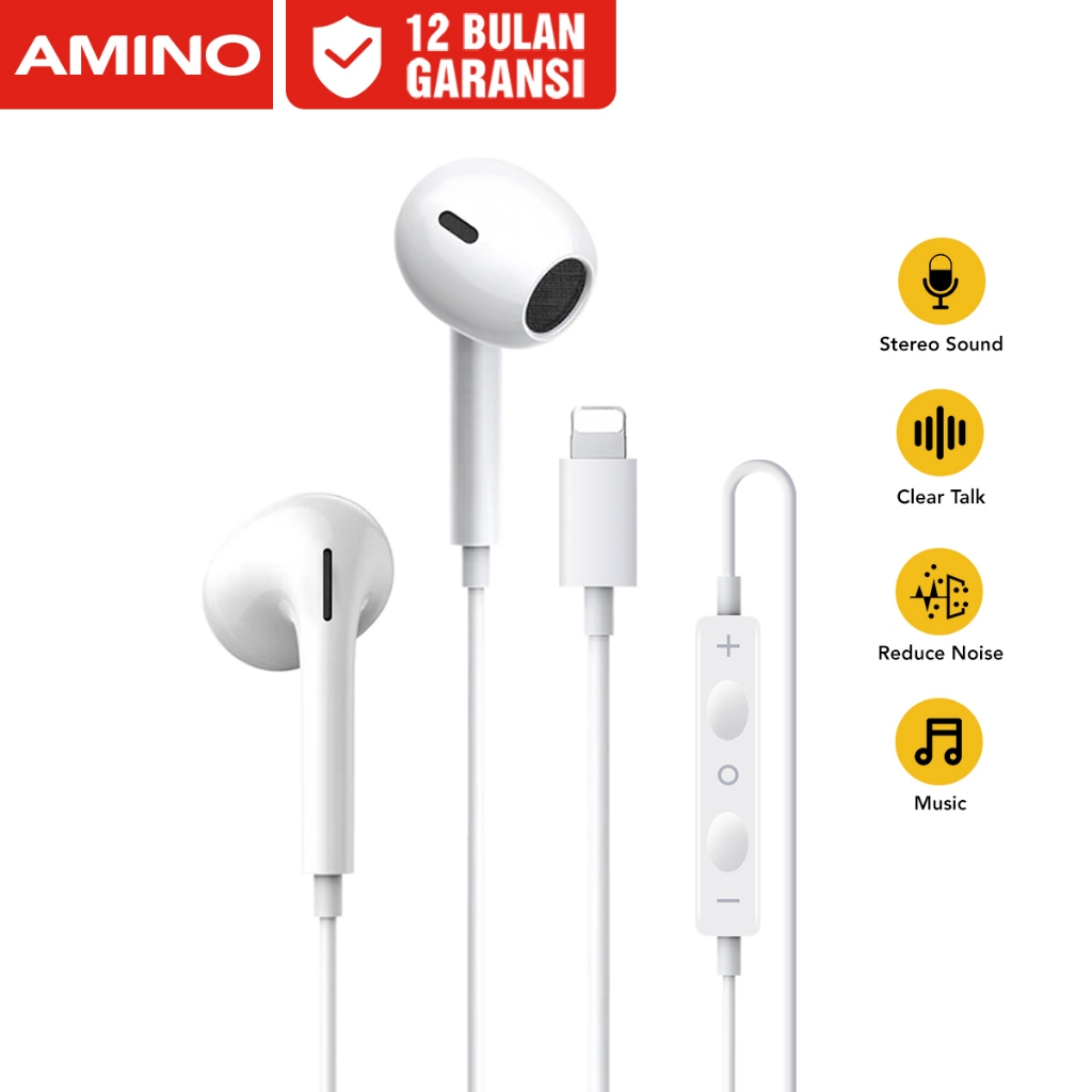Jual AMINO Headset Lighting Untuk Iphone 13 XR 11 Earphone Handsfree ...