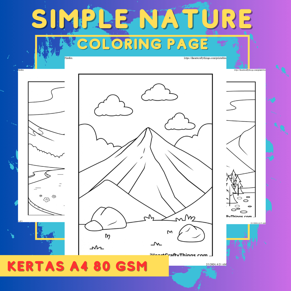 Jual DIY Coloring Page / Lembar Mewarnai Sketsa TEMA PEMANDANGAN GUNUNG ...