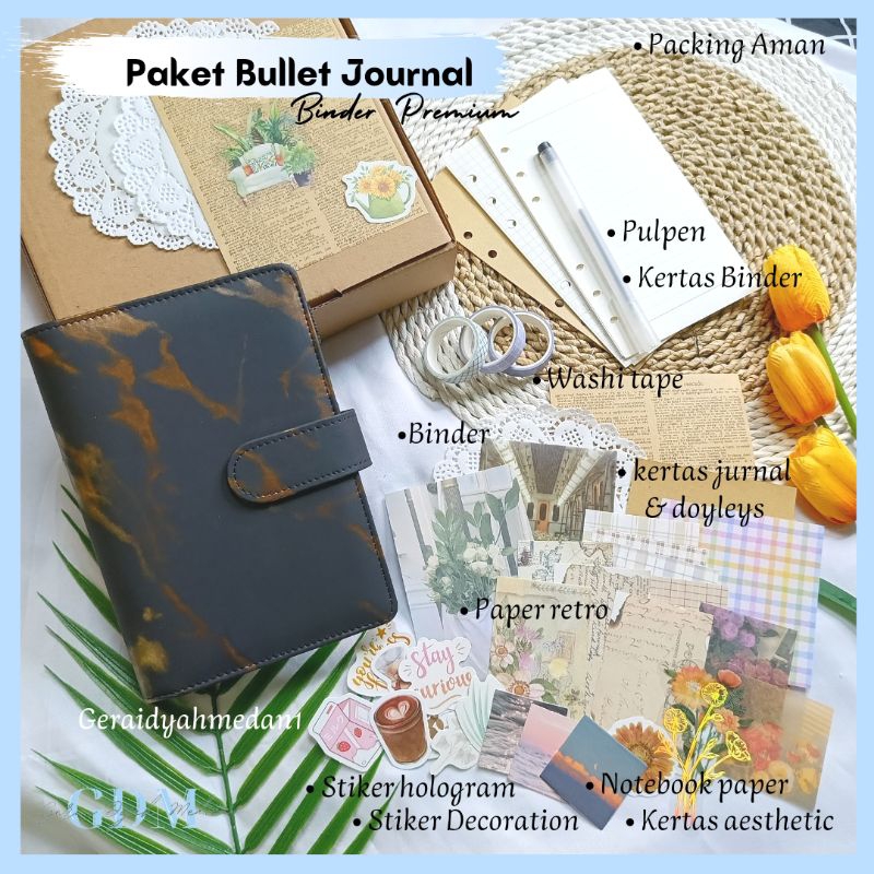 Jual Paket Bullet Journal Journaling Kit Vintage Binder Premium ...