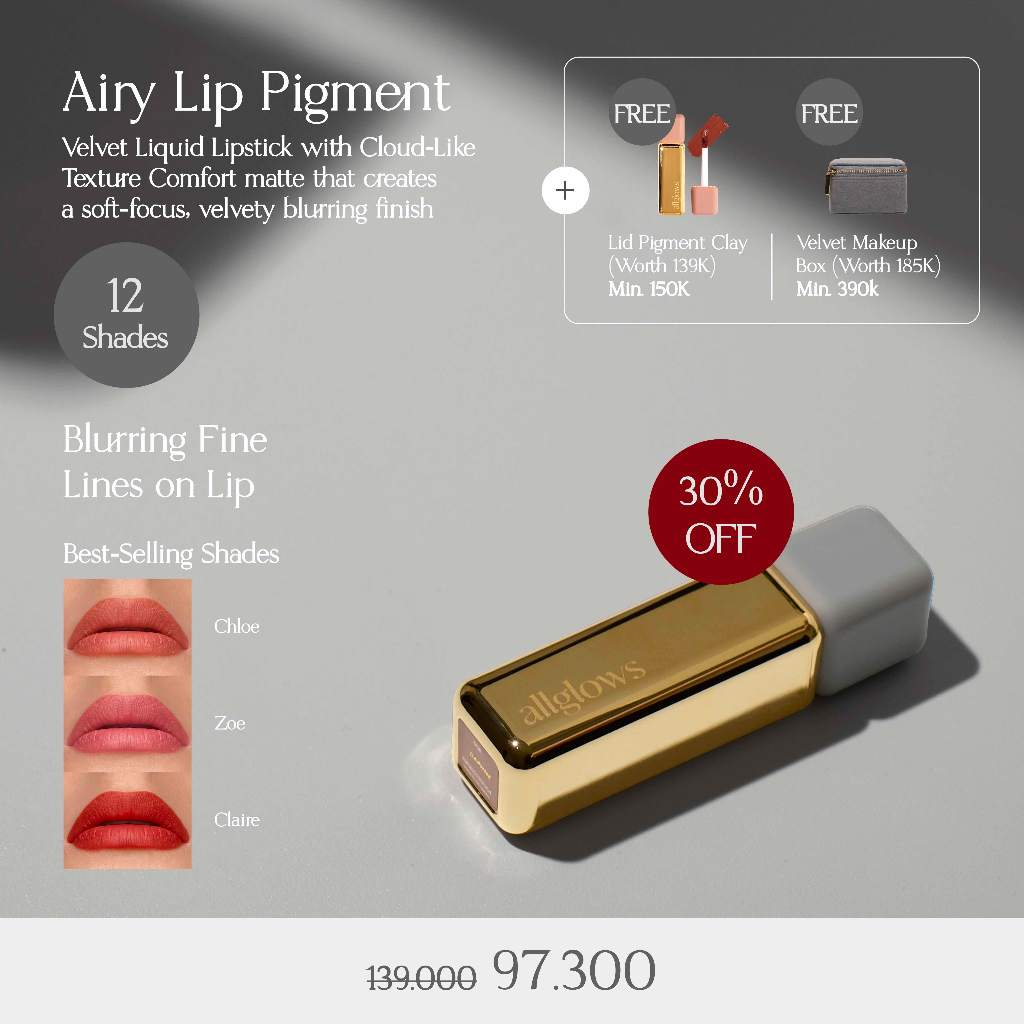 Jual Allglows - Airy Lip Pigment (ALP, Velvet Finish Liquid Lipstick ...