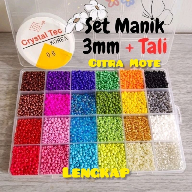Jual Paket Manik Manik Set Box Free tali Senar Elastis | Set Manik Manik Pasir Lengkap 24 Warna ...