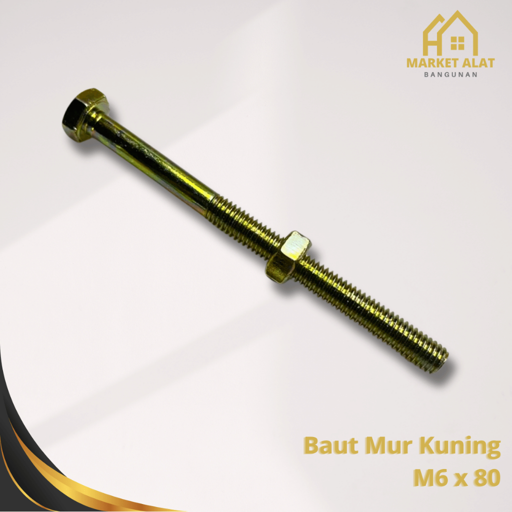 Jual Baut Mur Kuning Hexagon BMK M 6 x 80 mm Hex ( Kunci 10 ) | Shopee Indonesia