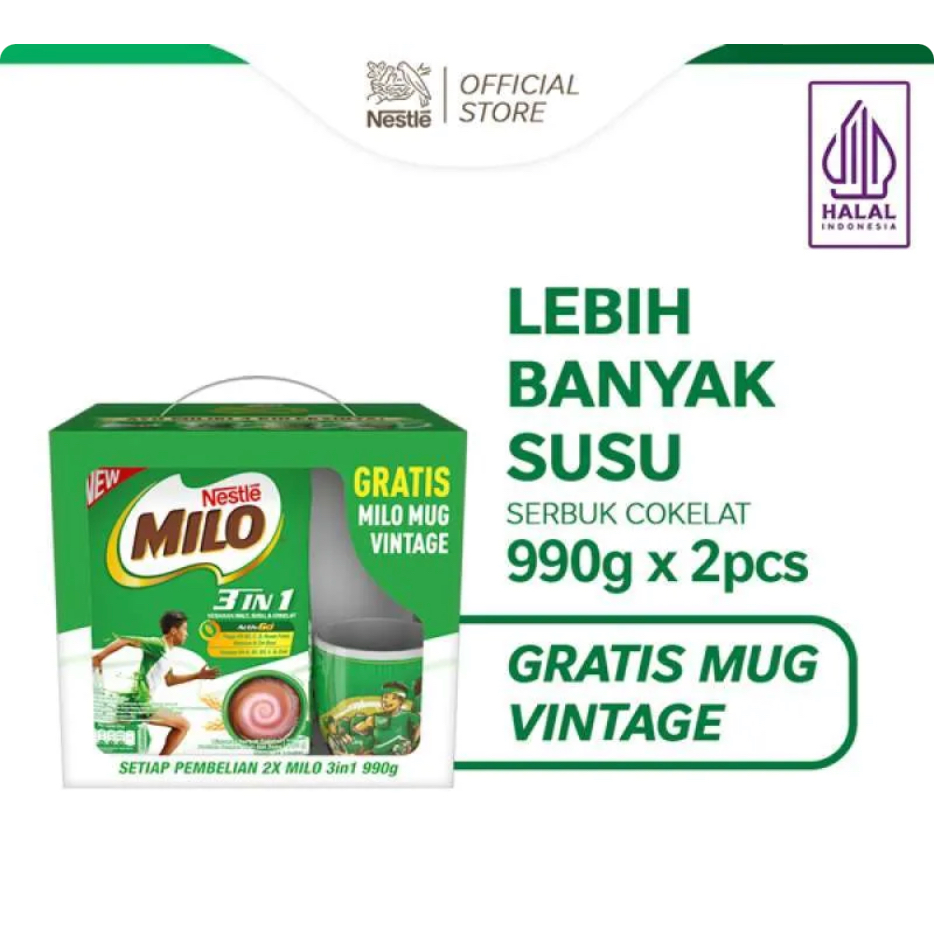 Jual MILO 3in1 ACTIV-GO Pouch 990 gram x 2pcs Free Mug (Edisi 50 tahun ...
