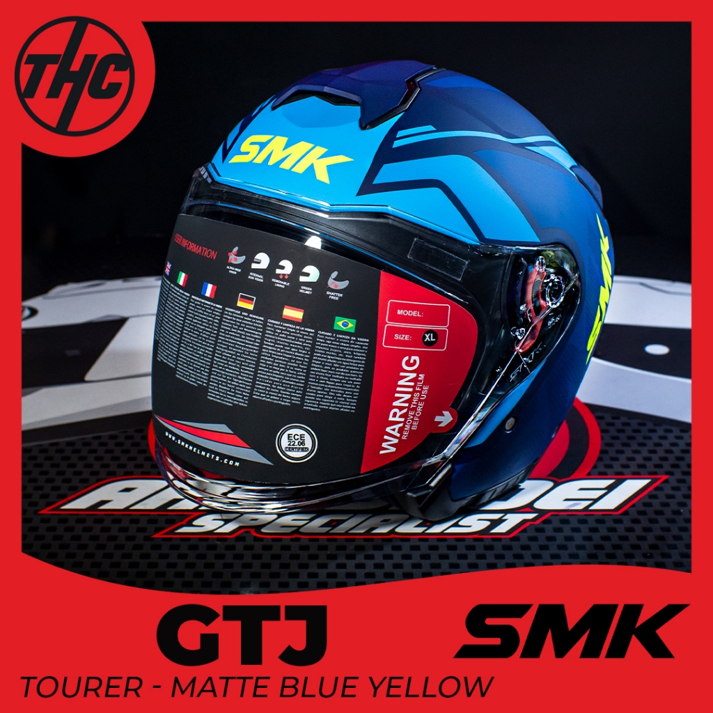 Jual HELM SMK GTJ TOURER BLUE NEON HALF FACE HELMET | Shopee Indonesia
