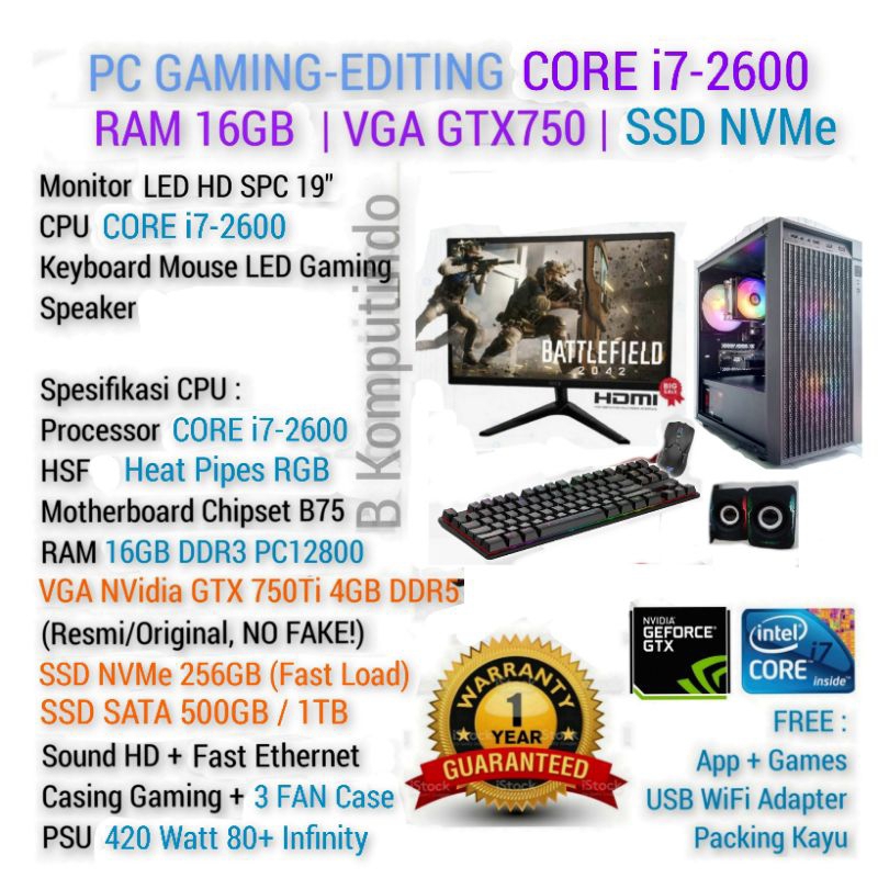 Jual FULL SET PC RAKITAN CORE i7 | SSD NVMe | GAMING EDITING | Shopee Indonesia