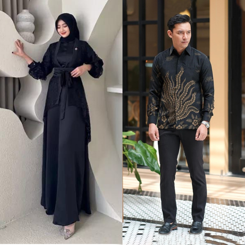 Jual Couple Gamis Outer Brokat Polos Baju Wisuda Lamaran Kekinian ...