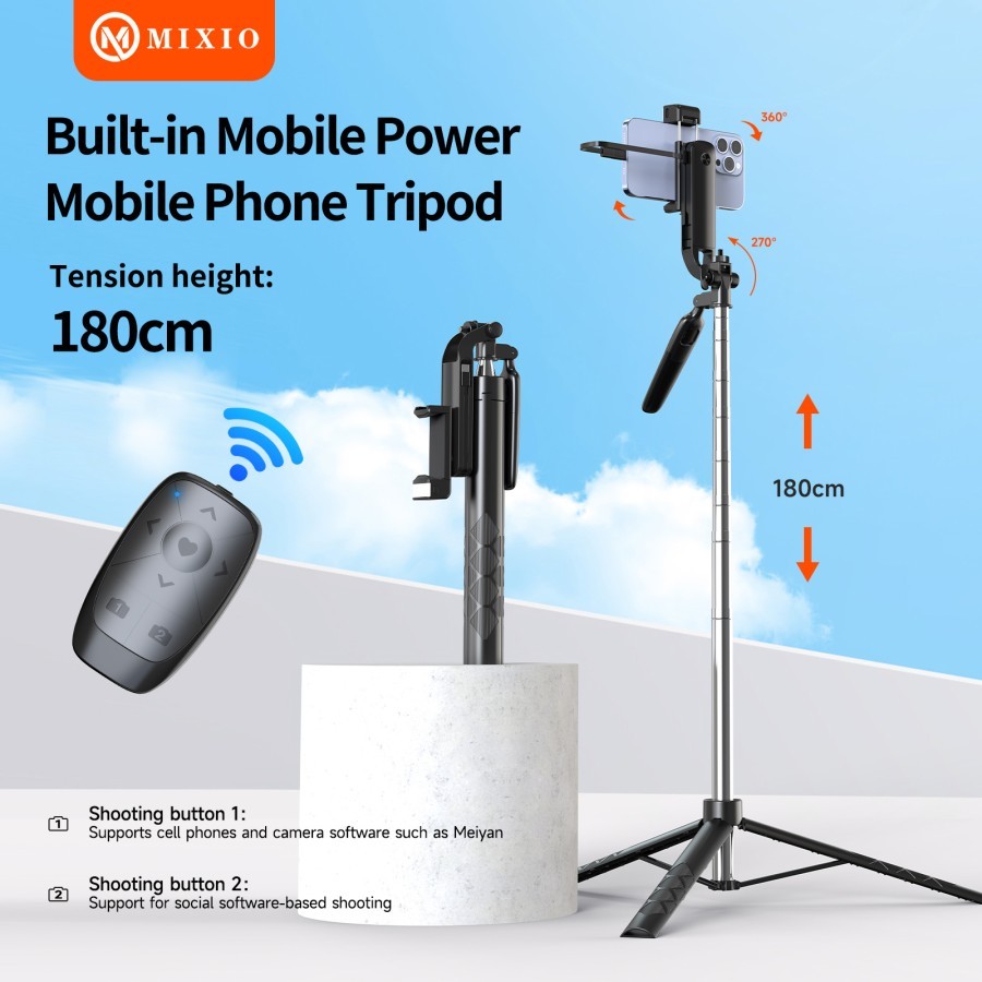 Jual MIXIO A81P 180CM Tripod Tongsis Powerbank Bluetooth LED Selfie ...