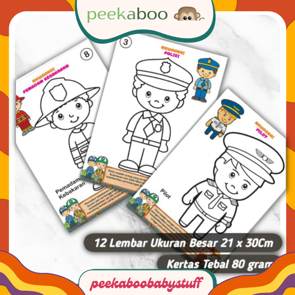 Jual LEMBAR AKTIVITAS MEWARNAI ANAK PAUD TK - TEMA PROFESI | UKURAN ...