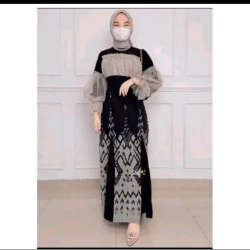 Jual GAMIS TENUN KOMBINASI MIX BROKAT , GAMIS CANTIK NAN ELEGAND, GAMIS ...