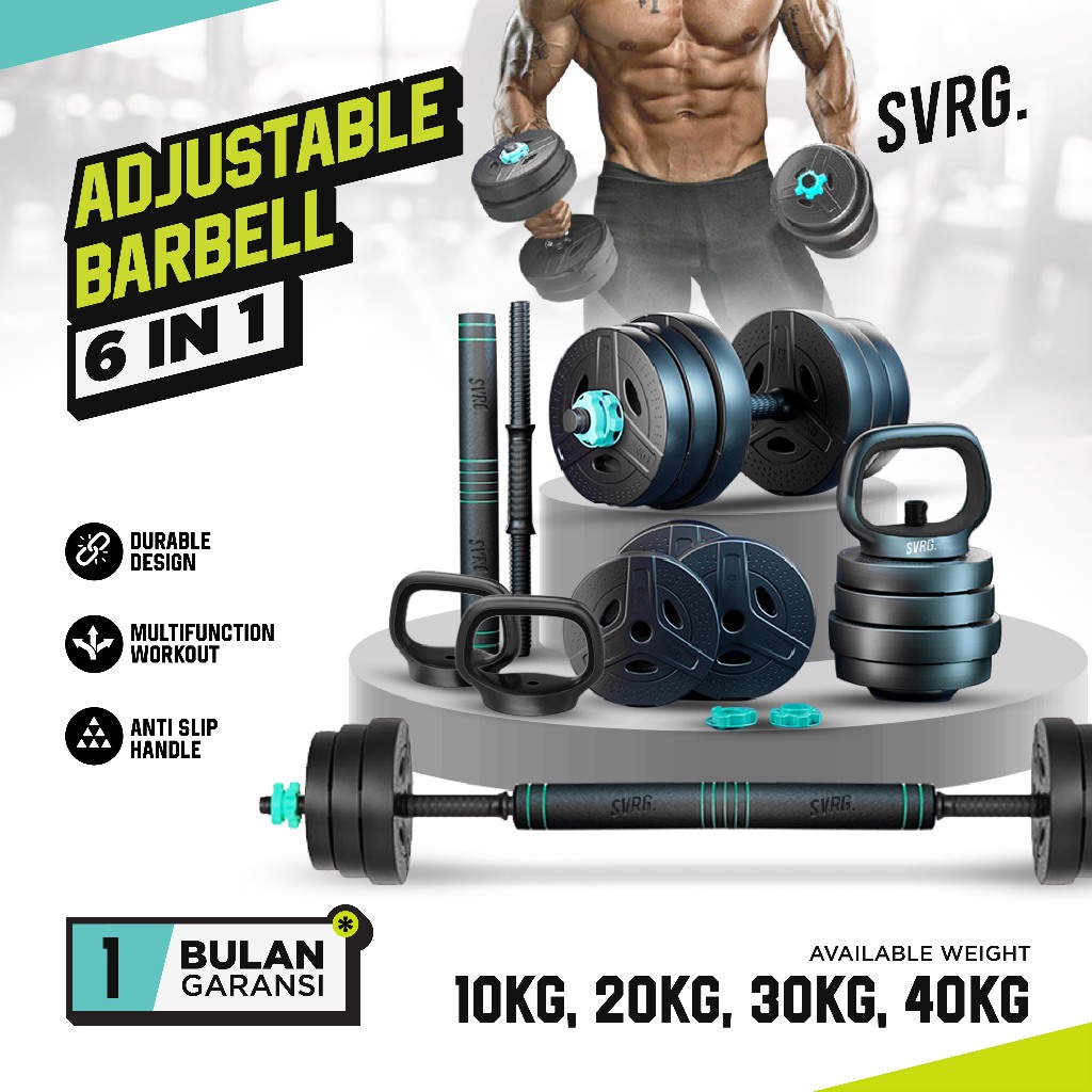 Jual Svarga Adjustable Barbell 6 in 1 - Dumbbell - Kettlebell - Barbel 10kg | Shopee Indonesia