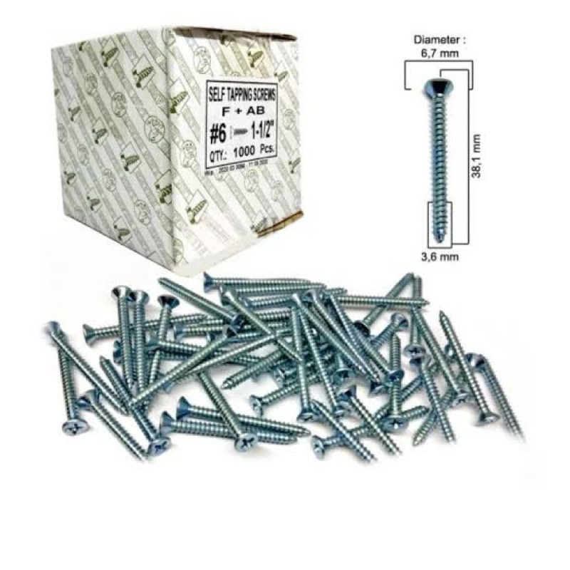 Jual (100 PCS) Sekrup Tap Tapping Screw FAB FH Kepala Rata (+) Moon Lion 6 x 11/2" 6 x 1 1/2 ...