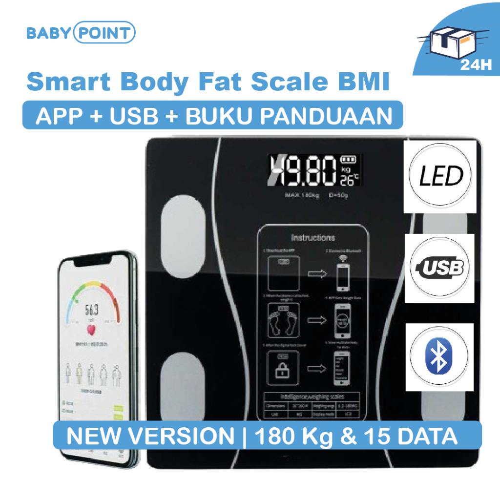 Jual Smart Timbangan Berat Badan Digital Smart Body Fat Scale BMI ...