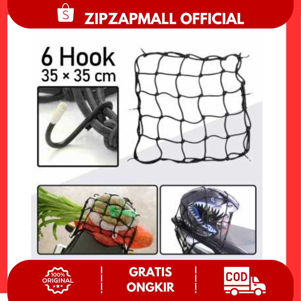 Jual Jaring Helm Motor 6 Hook 35 x 35 cm / Tali Jaring Jala Pengikat ...