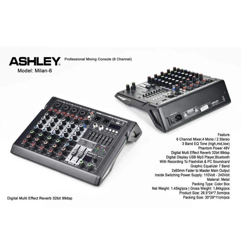 Jual Mixer Ashley Milan 6 Original 6 Channel With Bluetooth | Shopee ...