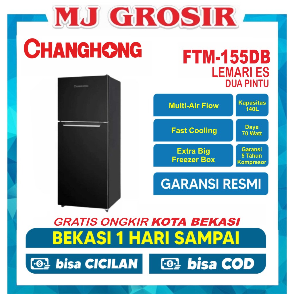 Jual KULKAS CHANGHONG FTM 155 DB LEMARI ES 2 PINTU FTM155DB | Shopee ...