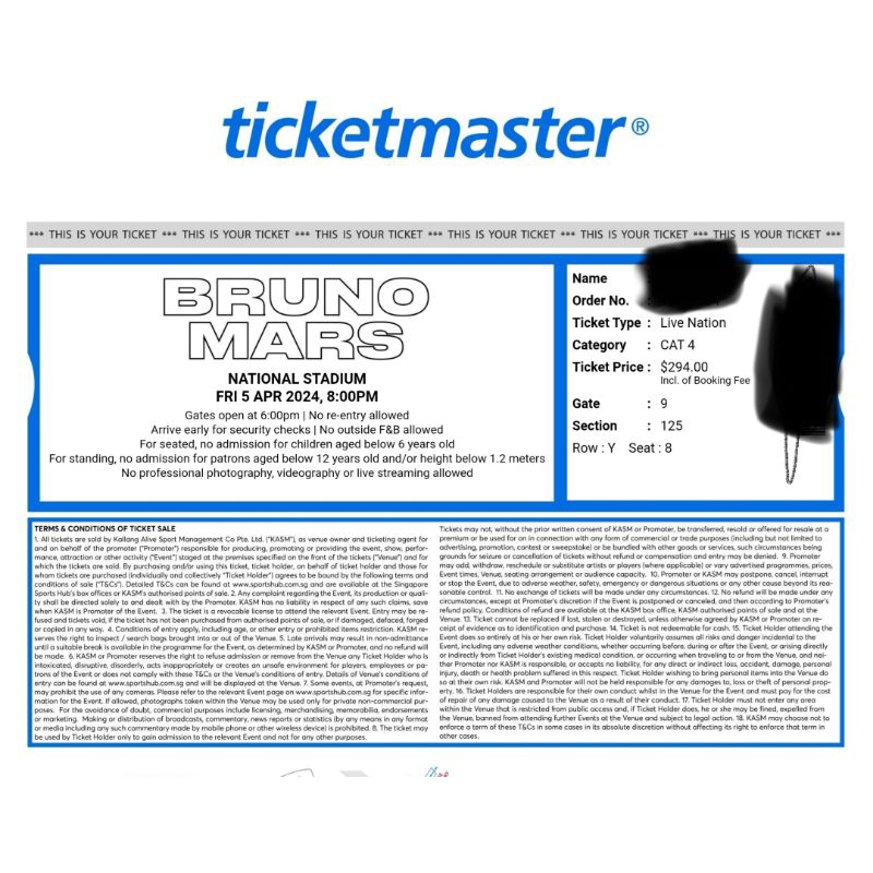 Jual Bruno Mars Singapore Day 2 Hari Jumat 5 April 2024 Cat 4 1