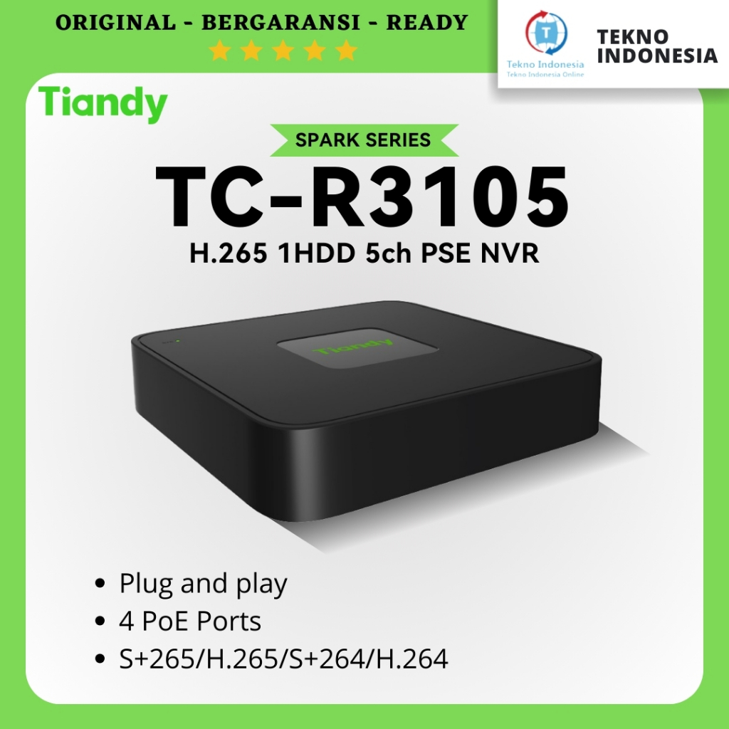 Jual Tiandy TC-R3105 Spark 5Channel POE Cube 1 Slot HDD PSE NVR 5Ch ...