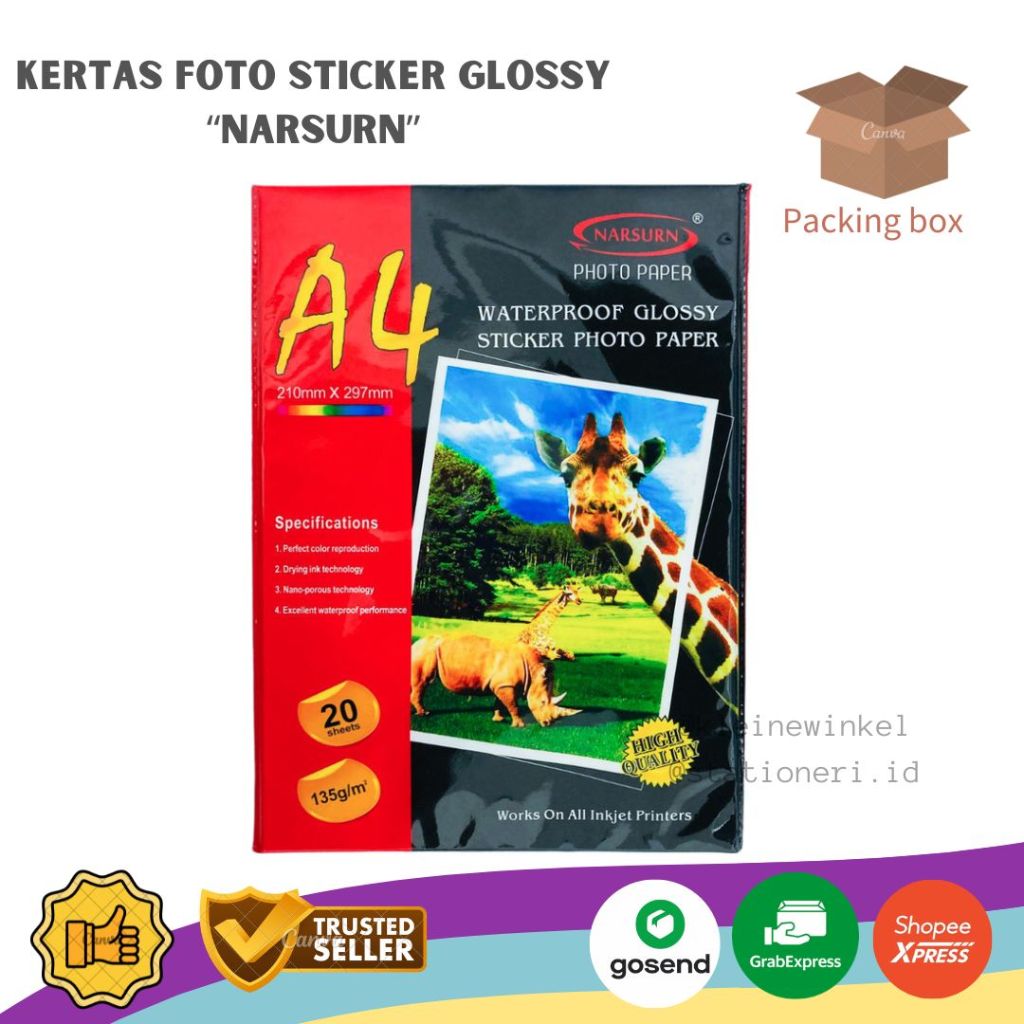 Jual Kertas Photo Sticker Glossy Waterproof A4 isi [ 20 Lembar ...