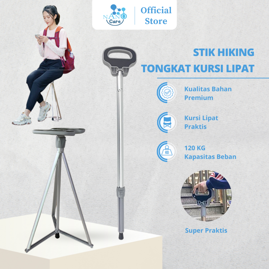 Jual Tongkat Duduk Kursi Lipat Lansia/Stik Hiking Multifungsi Tempat ...