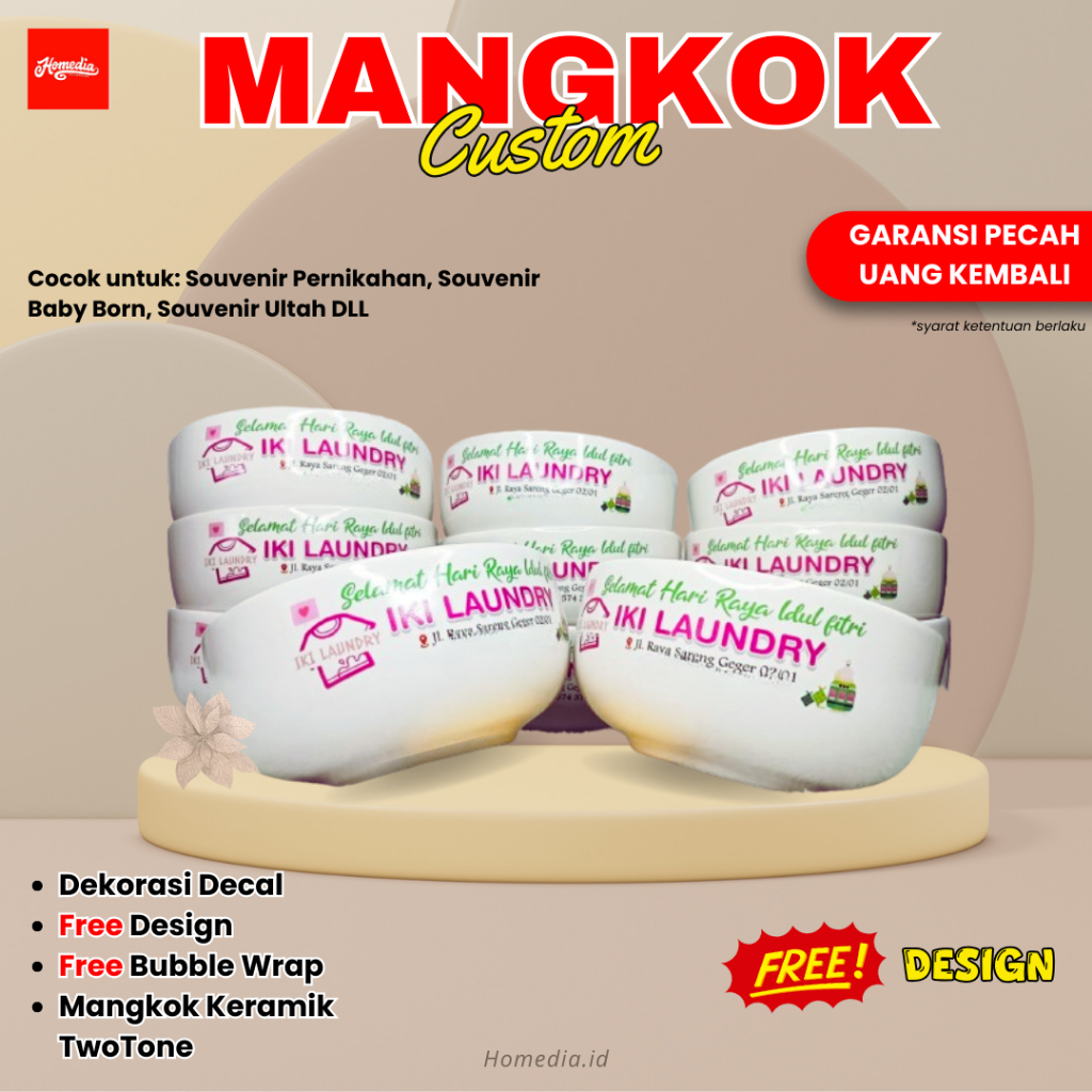 Jual MINIMAL ORDER 12 PCS Souvenir Mangkok Keramik Custom Decal Mangkok ...