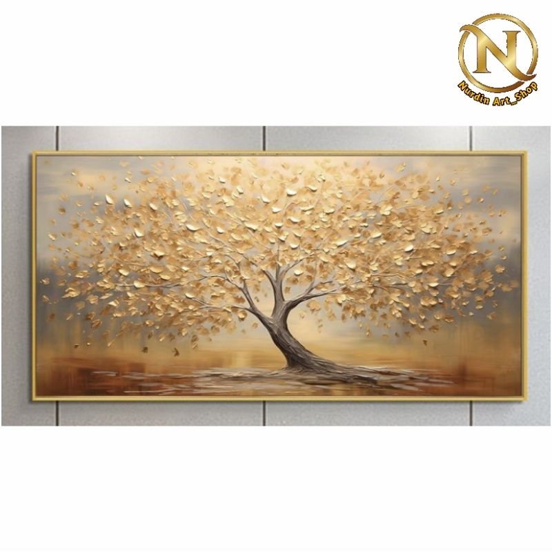 Jual Lukisan Modern Pohon Gold Timbul Plus Frame | Shopee Indonesia