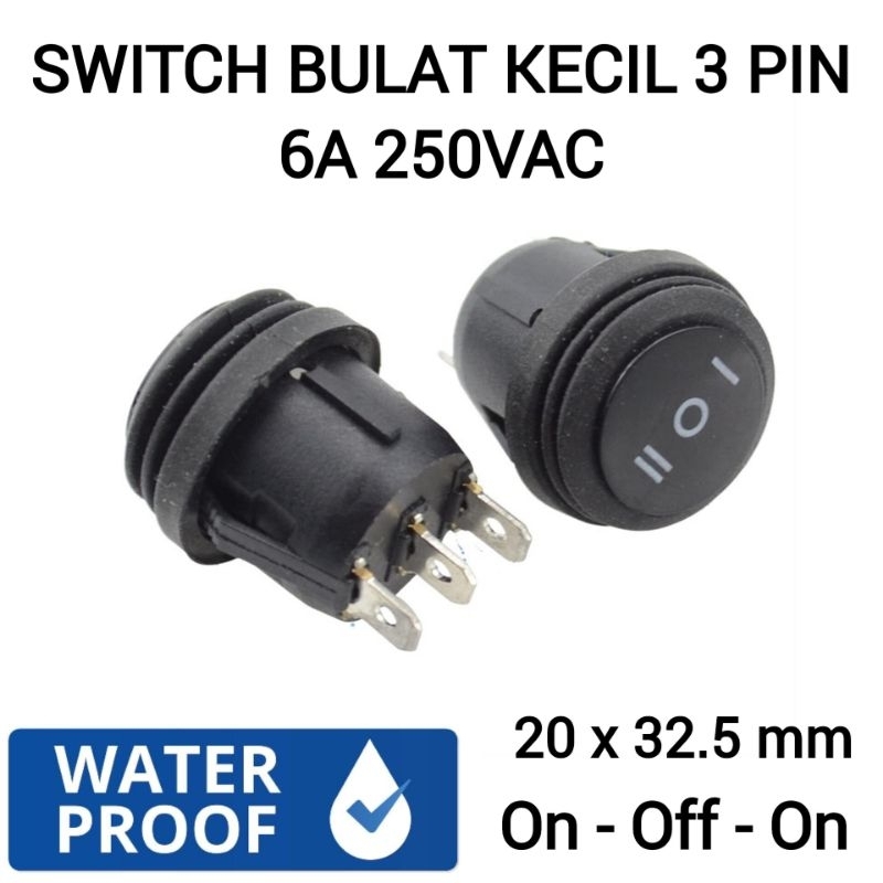 Jual Waterproof Rocker Switch Saklar Tombol On Off On Bulat Kecil 3 Pin ...