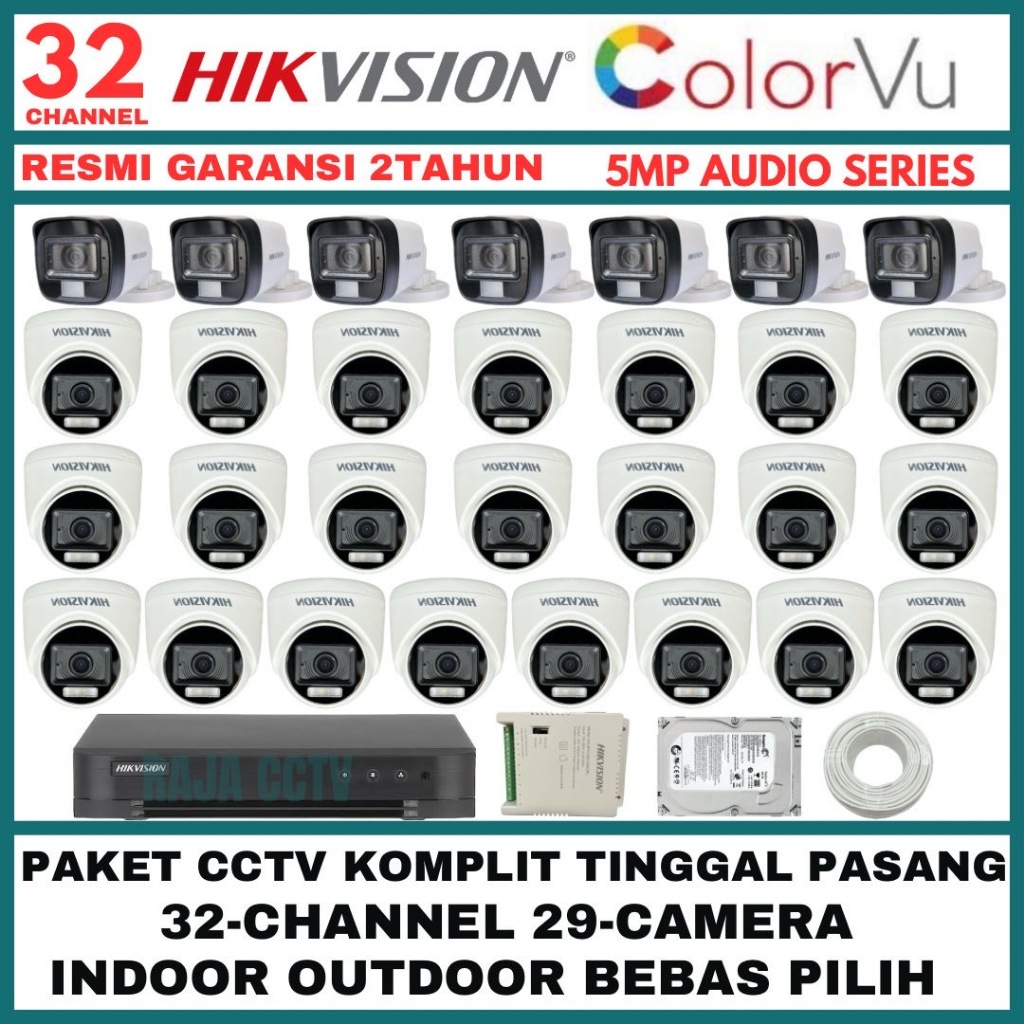 Jual paket cctv hikvision 5mp colorvu colorfull 32 channel 29 camera kamera cctv audio series ...