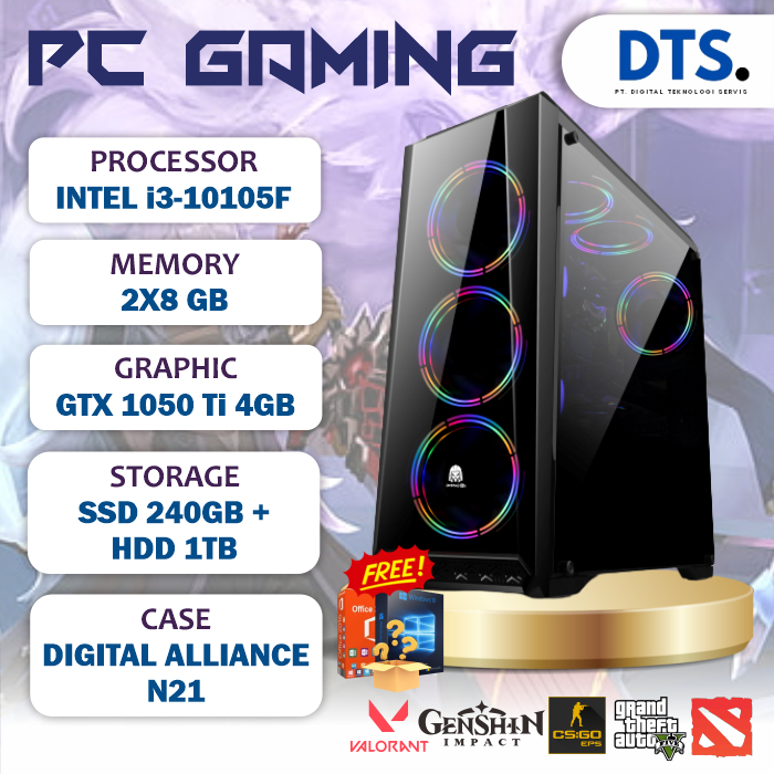 Jual PC Gaming | i3 10105F | GTX 1050 Ti | SSD | HDD | 16GB DDR4 FULL ...