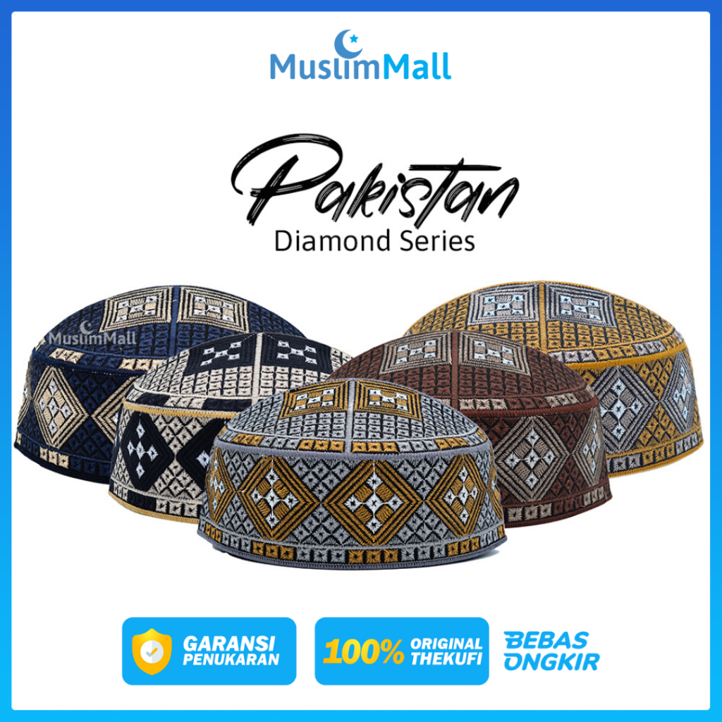 Jual Peci Bordir Pakistan Hitam Motif Berlian Krem Beige Songkok ...