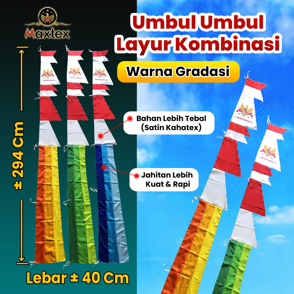 Jual Bendera Umbul-Umbul Zig Zag Kombinasi Gradasi Hijau lambang Garuda, Panjang(±) 2,95 M x40cm ...
