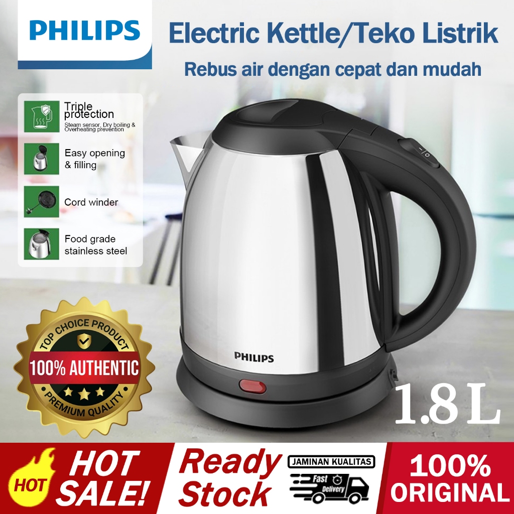 Jual PHILIPS Teko Listrik 1.8 Liter Full Stainless Steel Kettle Listrik ...