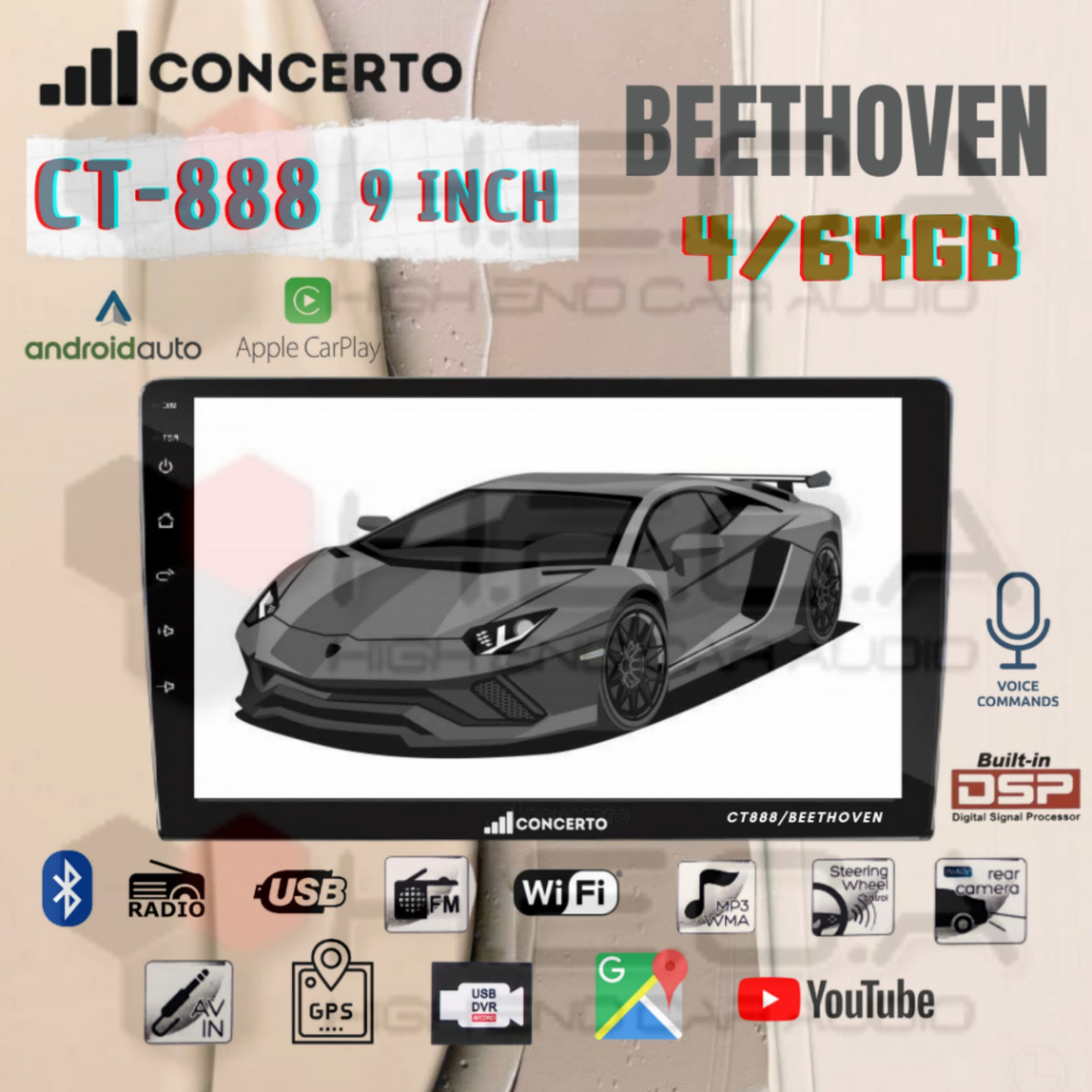 Jual Concerto CT-888 BEETHOVEN 4/64 GB Android 9" Inch Head Unit Tape ...