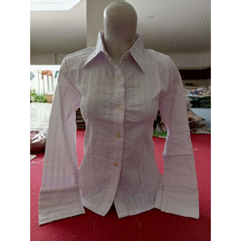 Jual hem/kemeja putih wanita motif salur | Shopee Indonesia
