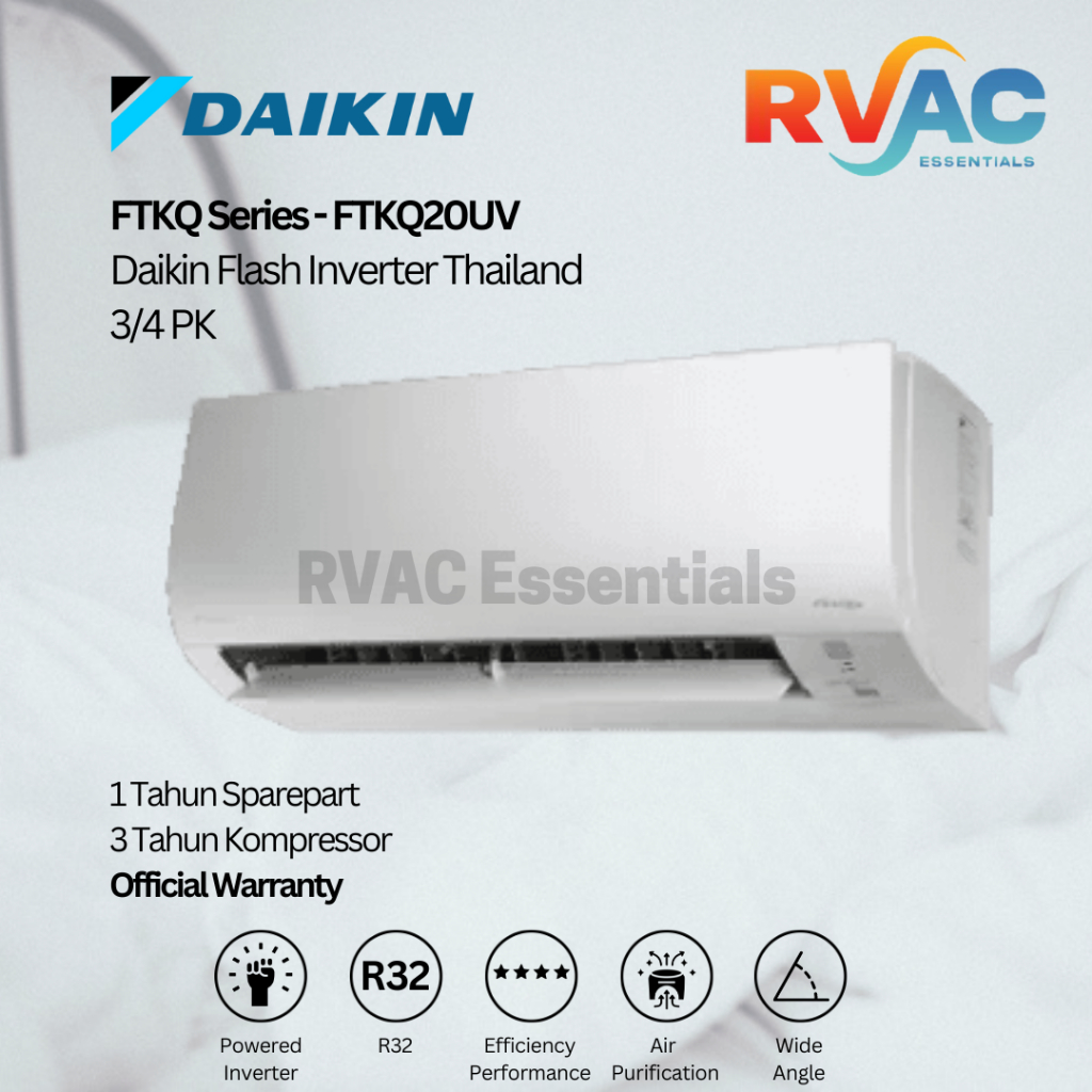 Jual AC DAIKIN INVERTER 3/4 PK FTKQ20 Thailand | Shopee Indonesia