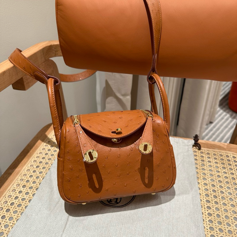 Jual HM Ostrich Mini Lindy Brown GHW | Shopee Indonesia